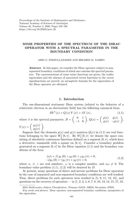 Pdf Some Properties Of The Spectrum Of The Dirac Operator With A