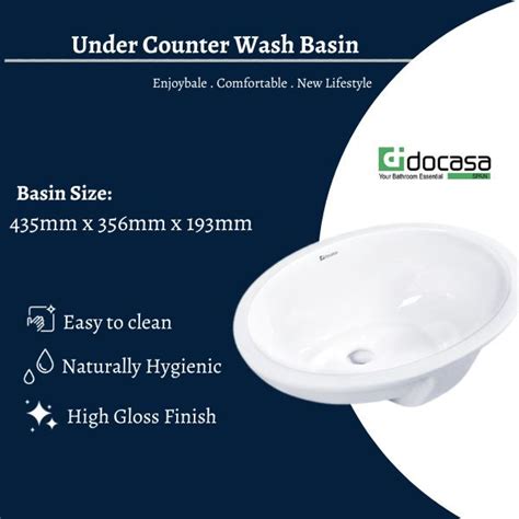 Docasa Bathroom 435mm White Ceramic Under Counter Round Basin Sink Sinki Tandas Sinki Shopee