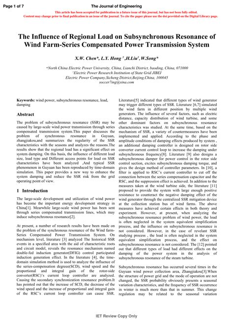 Pdf The Influence Of Regional Load On Subsynchronous Resonance Of Wind Farm Series Compensated