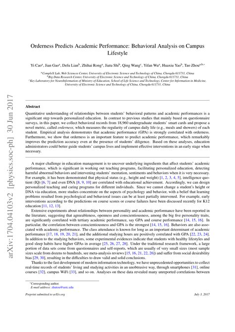 Pdf Orderness Predicts Academic Performance Behavioral Analysis On Campus Lifestyle