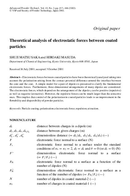 Pdf Theoretical Analysis Of Electrostatic Forces Between Coated Particles