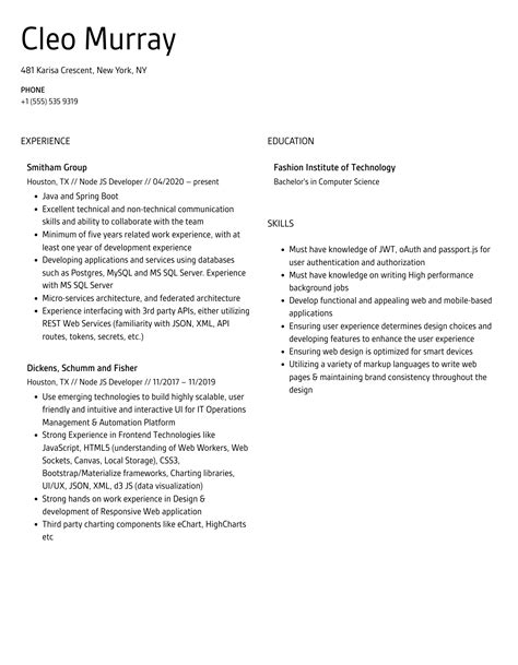 Node Js Developer Resume Samples Velvet Jobs