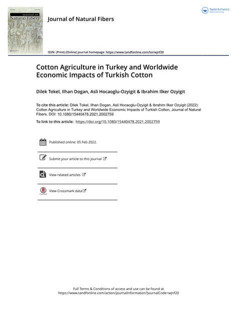 (PDF) Cotton Agriculture in Turkey and Worldwide Economic Impacts of ...