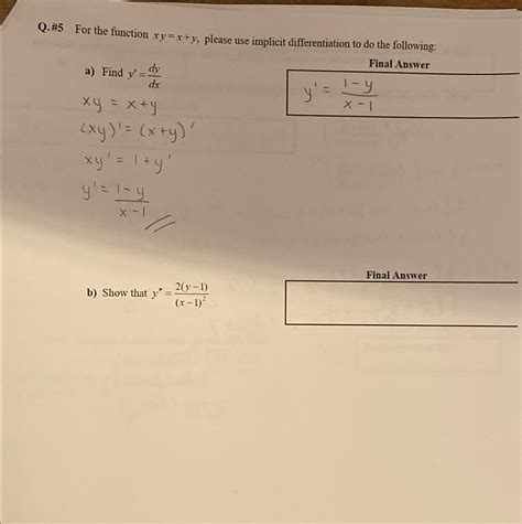 Solved Q5 ﻿for The Function Xyxy ﻿please Use Implicit