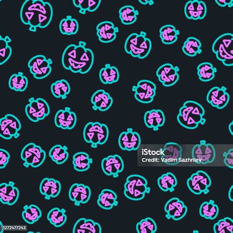 라인 호박 아이콘 은 검은 배경에 원활한 패턴을 격리 해피 할로윈 파티 벡터 10월에 대한 스톡 벡터 아트 및 기타 이미지 10월 가을 계절 Istock