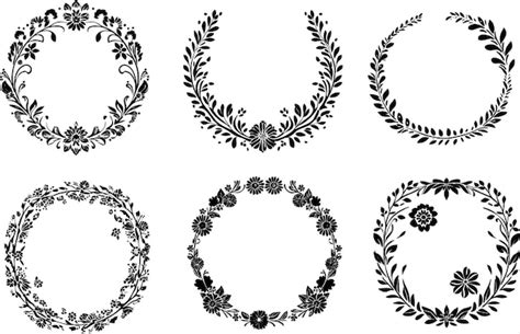 꽃과 잎이 있는 둥근 프레임 모음입니다 프리미엄 벡터