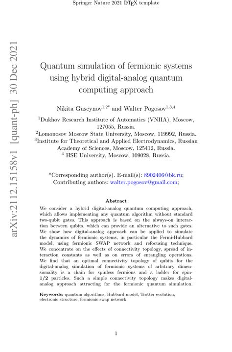 PDF Quantum Simulation Of Fermionic Systemsusing Hybrid Digital