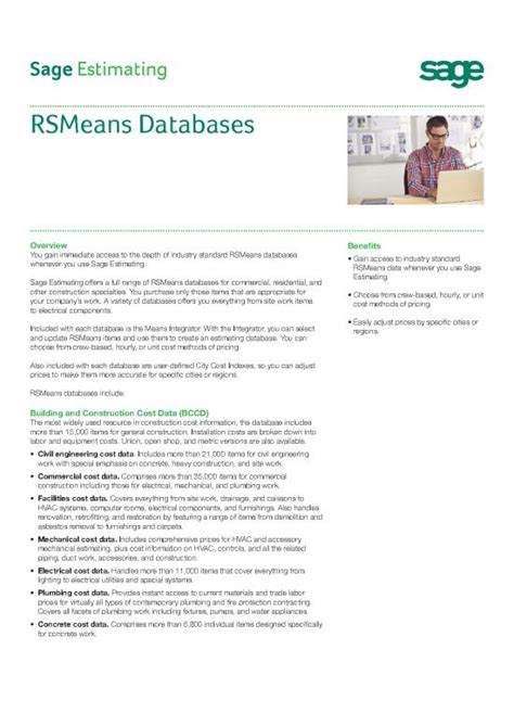 Construction Pdf 84712 Sage Estimating Rsmeans Databases Sales Sheet