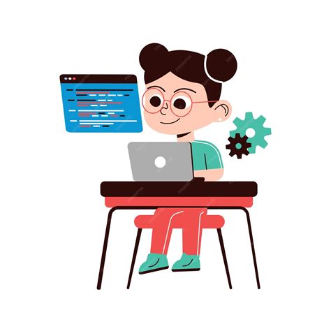 Premium Vector Girl Coding With Laptop Illustration