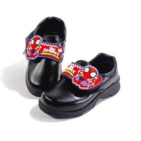 New By Adda 2022 รองเท้านักเรียนสไปเดอร์แมนเด็กอนุบาลชาย มาเวล Spiderman รองเท้าอนุบาลหนังดำ