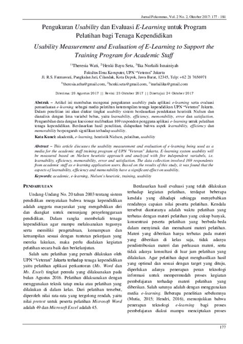 Pdf Usability Measurement And Evaluation Of E Learning To Support The Training Program For
