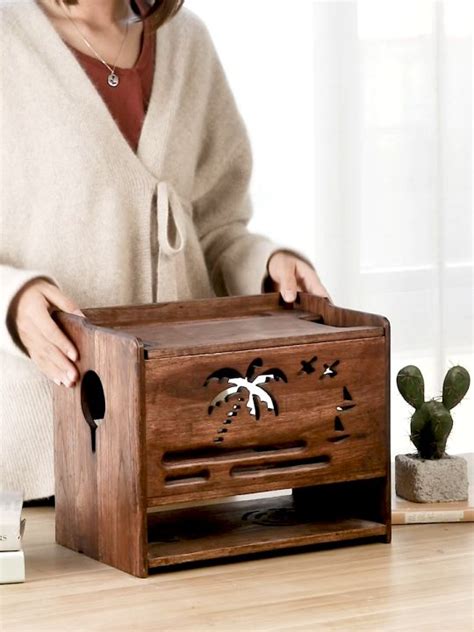 Wooden Wireless WiFi Router Storage Box Router Cover Power Strip And Cable Management Hidden