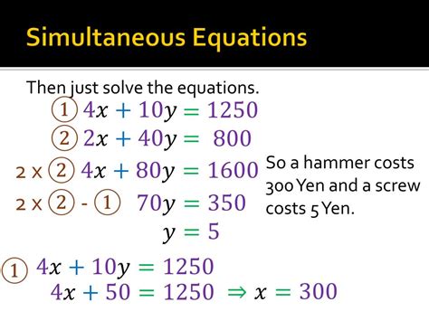 Ppt Solving Worded Problems With Simultaneous Equations Powerpoint