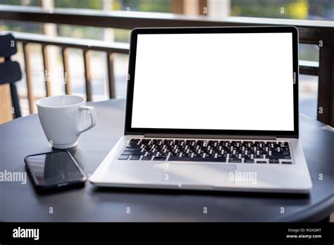 Mock Up Using Laptop With Blank Screen Computer Modern Stock Photo Alamy