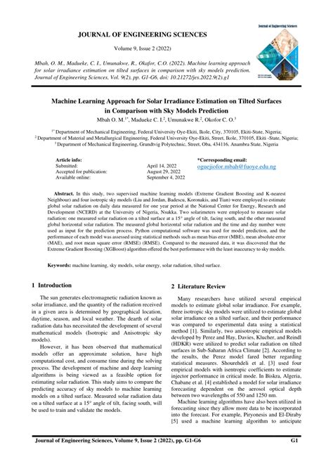 Pdf Machine Learning Approach For Solar Irradiance Estimation On Tilted Surfaces In Comparison