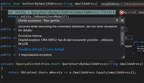 c entity framework oracle 00932 error expected got nclob stack