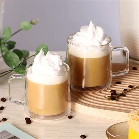 Cnglass 10oz Double Wall Insulated Glass Coffee Mugs With Handle Set