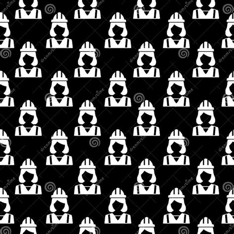Constructor Woman Icon Seamless Pattern On Black Background Stock