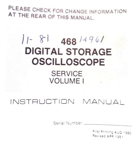Tektronix 468 Digital Storage Oscilloscope Service Instruction Manual