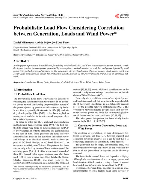 PDF Probabilistic Load Flow Considering Correlation Between Generation Loads And Wind Power