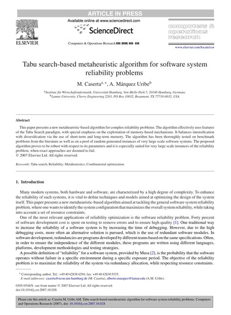 Pdf Tabu Search Based Metaheuristic Algorithm For Software System