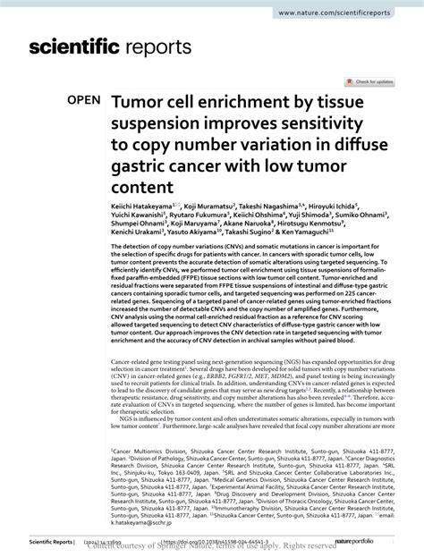 Pdf Tumor Cell Enrichment By Tissue Suspension Improves Sensitivity