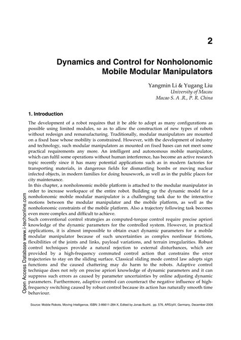 Pdf Dynamics And Control For Nonholonomic Mobile Modular Manipulators