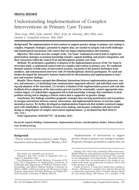 Pdf Understanding Implementation Of Complex Interventions In Primary