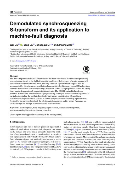 Demodulated Synchrosqueezing S Transform And Its Application To Machine Fault Diagnosis