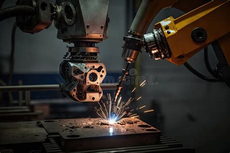Spot Welding Robot With Its Arm And Tool Secured In Place Performing