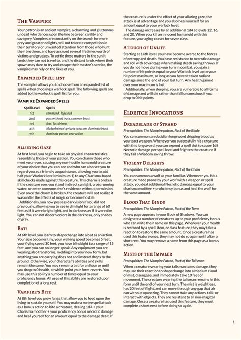 Warlock Otheworldly Patron The Vampire Rdndhomebrew