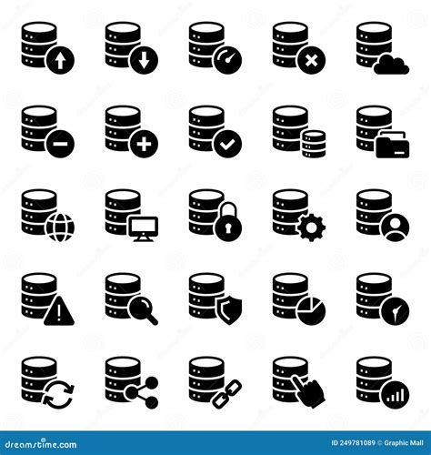 Glyph Icons For Database Server Stock Vector Illustration Of Document Data 249781089