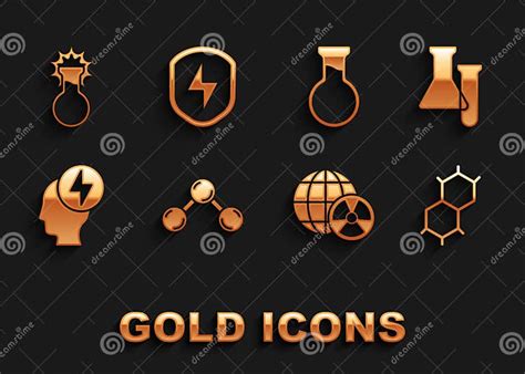 Set Molecule Test Tube And Flask Chemical Formula Planet Earth Radiation Head Electric