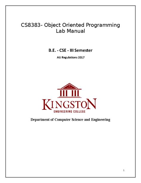 Cs8383 Object Oriented Programming Laboratory Cs8383 Object Oriented