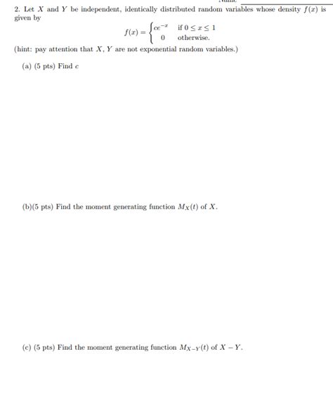 Solved Density Of Y Is Not Given This Is The Whole Exercise Chegg Com