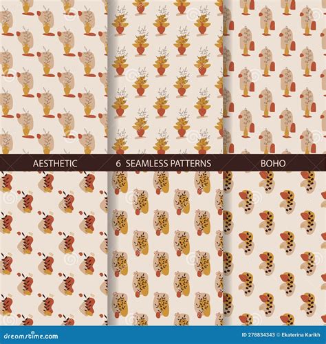 Aesthetic Patterns Boho Patterns Set Of Seamless Pattern In Boho And Aesthetic Style Stock