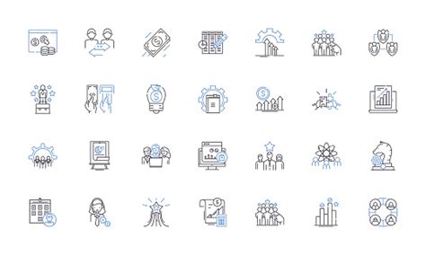 직무 숙련도 라인 아이콘 모음입니다 효율성 생산성 기능 역량 숙련도 전문성 선명도 벡터 및 선형 그림 정밀도 기교 손재주 개략 표시 세트 결정에 대한 스톡 벡터 아트 및