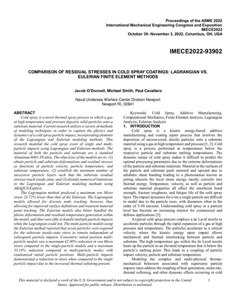 Pdf Imece2022 93902 Comparison Of Residual Stresses In Cold Spray