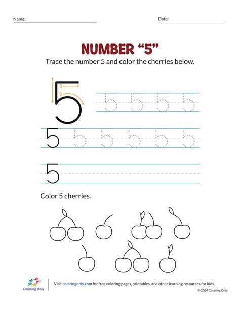 Number 5 Free Printable Worksheet