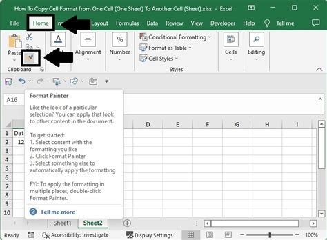 Excel 如何将单元格格式从一个单元格（一个工作表）复制到另一个单元格（工作表） 极客教程