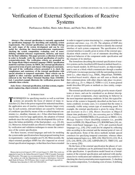 Pdf Verification Of External Specifications Of Reactive Systems