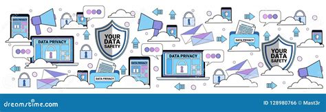 Data Safety Cloud Shield Tablet Padlock Over Synchronization General
