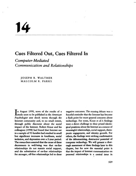 Pdf Cues Filtered Out Cues Filtered In Computer Mediated Communication And Relationships