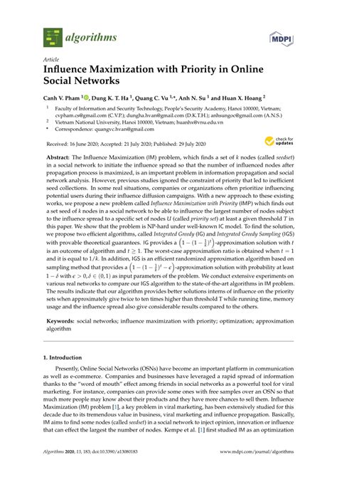 Pdf Influence Maximization With Priority In Online Social Networks
