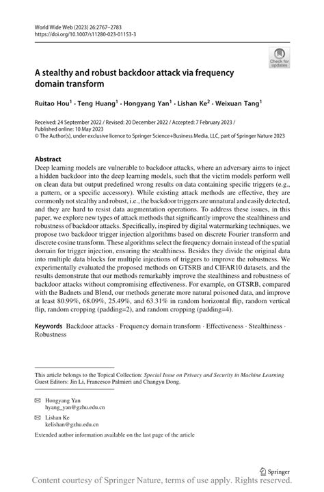 A Stealthy And Robust Backdoor Attack Via Frequency Domain Transform Request Pdf