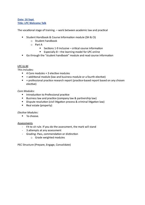 Lpc Llm Notes Of Course Specifics For 2021 Date 16 Sept Title Lpc Welcome Talk The