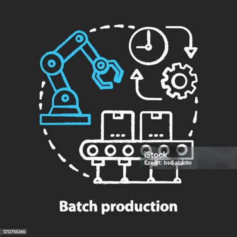 배치 생산 분필 개념 아이콘입니다 제조 방법 아이디어 연속 대량 생산 공정 직렬 제조 기계 장비 벡터 절연 칠판 그림 0명에 대한 스톡 벡터 아트 및 기타 이미지 Istock