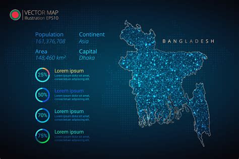 방글라데시 지도 인포그래픽 벡터 템플릿은 파란색 배경에 추상적인 기하학적 메쉬 다각형 조명 개념을 가지고 있다 다이어그램 그래프 프리젠테이션 및 차트를 위한 템플릿 0명에
