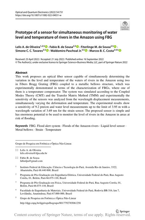 prototype of a sensor for simultaneous monitoring of water level and
