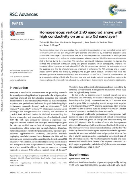 Pdf Homogeneous Vertical Zno Nanorod Arrays With High Conductivity On